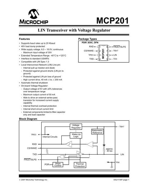 Mcp201 Lin Transceiver With Voltage Regulator Microchip