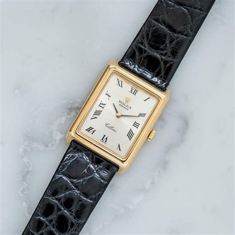 Rolex Cellini 4103 Rectangle Yg Silver Roman Arbitro