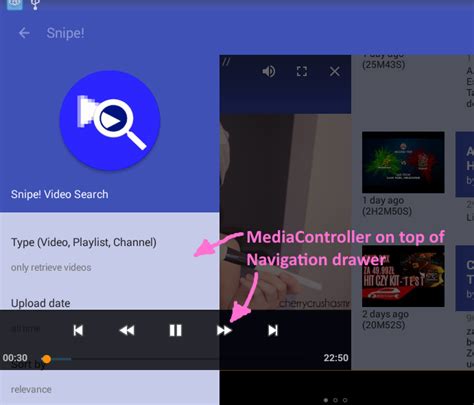 Android How To Display Mediacontroller Below The Navigation Drawer