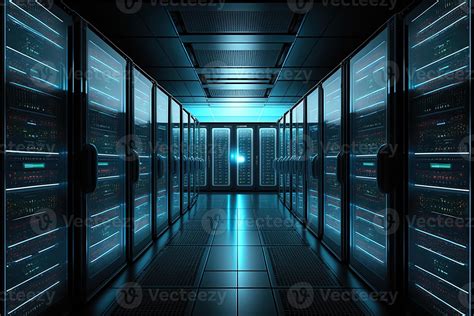 Data Center Room With Mainframe Storage Servers Cloud Network Concept Hosting Databases And