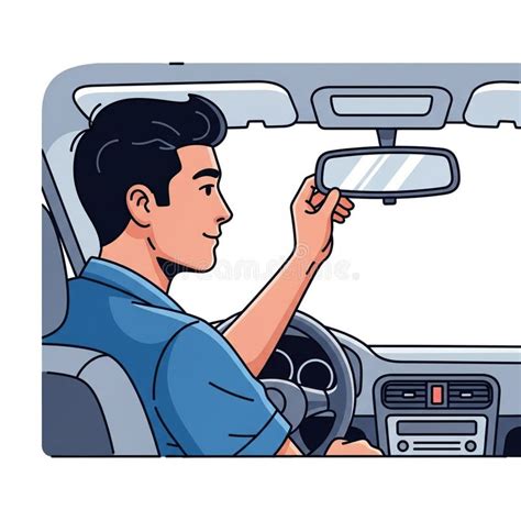An Illustration Of A Man Driving A Car Adjusting The Rearview Mirror