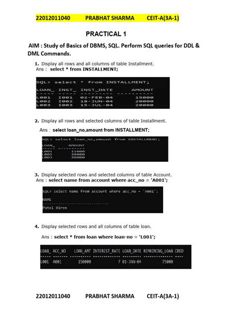 Practical 1 Dbms Uvpce Pdf