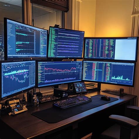 Dynamic Trading Workstation With Multiple Monitors Displaying Market