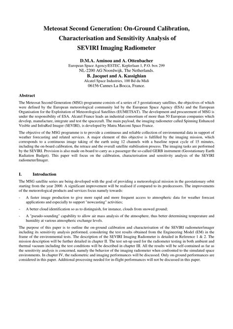 Pdf Abstract Meteosat Second Generation On Ground Calibration Characterisation And