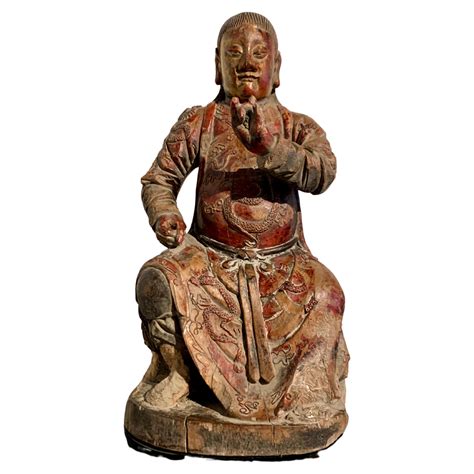 Chinese Carved And Lacquered Figure Of Zhenwu Qing Dynasty 19th