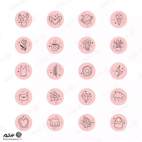 وکتور Eps و Ai هایلایت های اینستاگرام با آیکون های کشیده شده با دست به صورت لایه باز 25036 رزتم