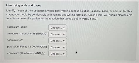 solved identifying acids and bases identify if each of the