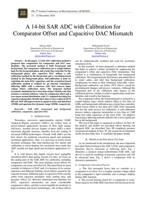 PDF A Bit SAR ADC With Calibration For Comparator Offset And Capacitive DAC Mismatch
