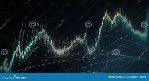 Curve Graph Wave Chart Statistic Diagrams With Particles On Black Background3d Curve Graph Wave