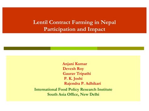 Ifpri Lentil Contract Farming In Nepal Participation And Impact