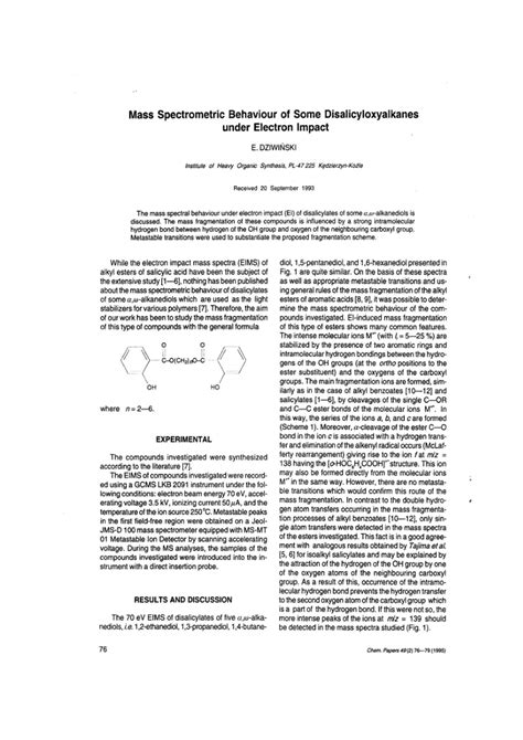Pdf Mass Spectrometric Behaviour Of Some Disalicyloxyalkanes Under