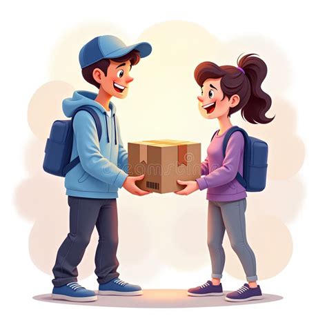 Woman Receiving Delivery Man Package Stock Illustrations 472 Woman