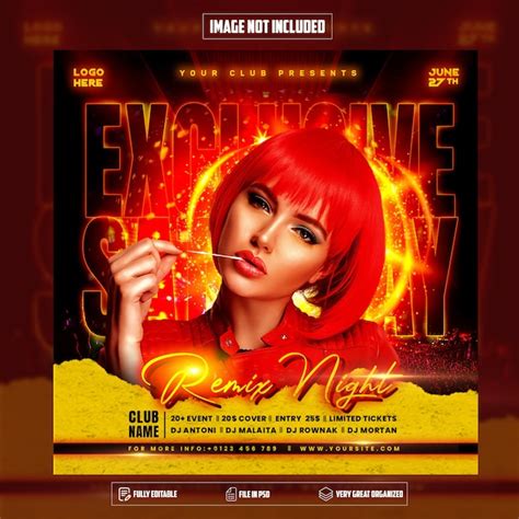 Premium Psd Exclusive Remix Party Night Social Media Template Design