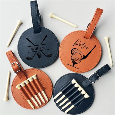 Personalized Leather Golf Tee Holderengraved Golf Bag Tag With Golf