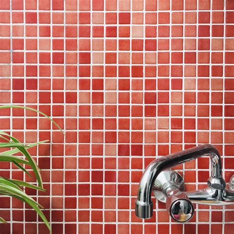 크롬 수도꼭지가있는 빨간색 타일 벽 사진 Unsplash의 무료 식물 이미지