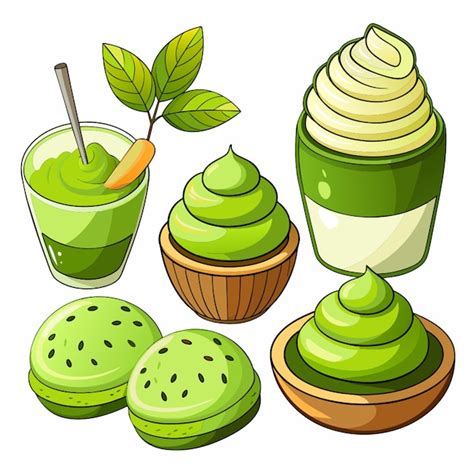Set Matcha Postre En Fondo Blanco Aislado En Fondo Blanco Ilustración