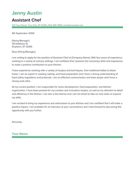 Best Assistant Chef Cover Letter Example For 2023