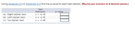 Solved Using Appendix C 1 Or Appendix C 2 Find The P Value