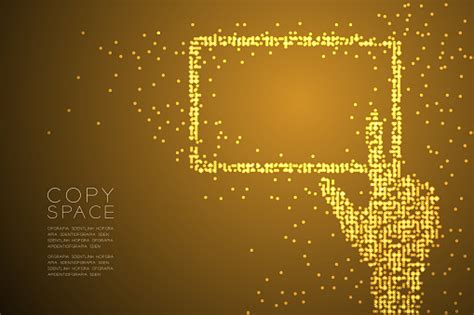 추상 기 원 도트 패턴 손 터치 스크린 태블릿 모양 개념 디자인 골드 컬러 그림 복사 공간 벡터 Eps 10 갈색 그라데이션