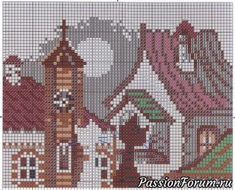 Город и кошки Весна Схема вышивки Узоры для вышивки крестиком Узор для вышивки Схемы