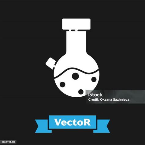 검은 색 배경에 격리 된 흰색 테스트 튜브 및 플라스크 화학 실험실 테스트 아이콘 실험실 유리 표지판 벡터 일러스트레이션 개발에 대한 스톡 벡터 아트 및 기타 이미지