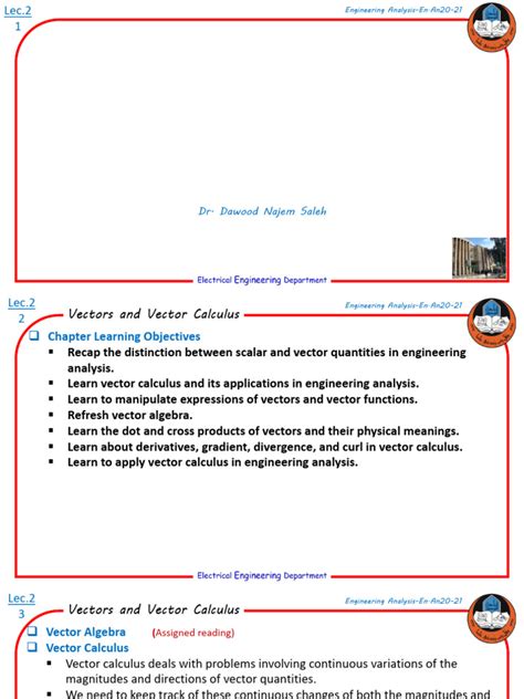 Vector Calculus In Engineering Analysis Pdf Euclidean Vector