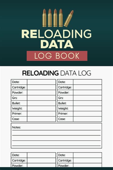 Reloading Data Log Book Ammunition And Equipment Writing Notebook