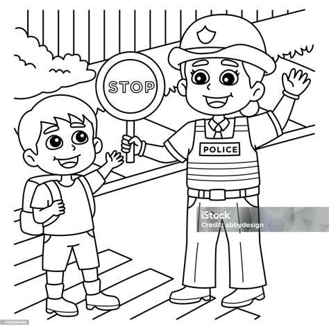 เจ้าหน้าที่จราจรตํารวจช่วยหน้าระบายสีเด็ก ภาพประกอบสต็อก ดาวน์โหลดรูปภาพตอนนี้ กระดาษระบายสี