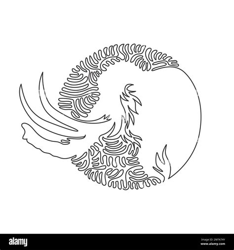 Single Curly One Line Drawing Of Cute Mammoth Abstract Art Continuous