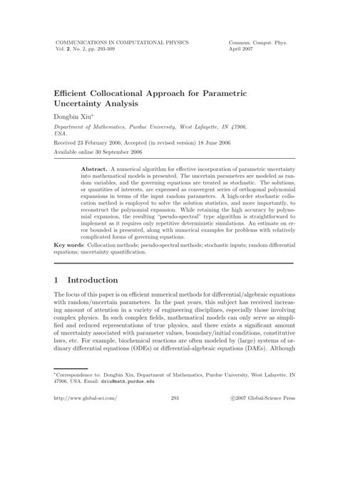 Pdf Efficient Collocation Approach For Parametric Uncertainty Analysis