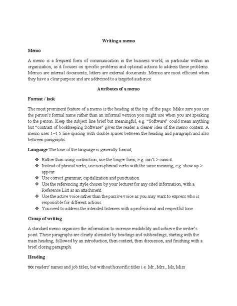 Memo Business Memo Assignment Writing A Memo Memo A Memo Is A Frequent Form Of Communication