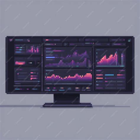 Pixel Art Depicting A Computer Monitor Displaying Dynamic Graphs