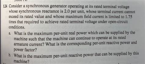 Solved 824 Consider A Synchronous Generator Operating At Its