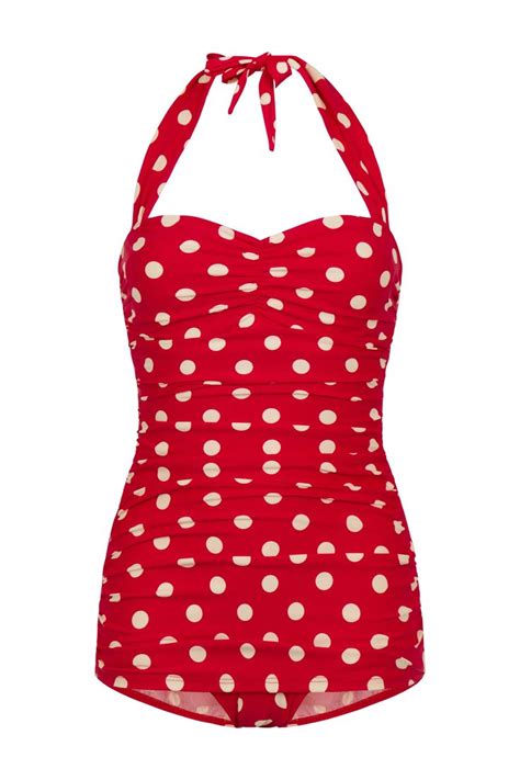 Esther Williams Redwhite Polka Dot 1950s Vintage Style Swimsuit With