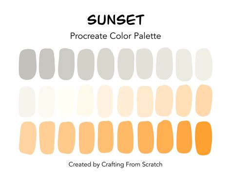 Procreate Color Palette And Hex Code Color Palette Sunset Gradient 30 Colors Procreate Tools