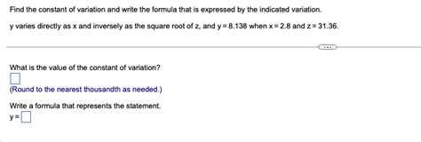 Solved Find The Constant Of Variation And Write The Formula Chegg