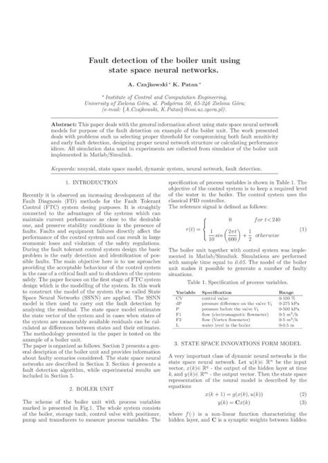 Pdf Fault Detection Of The Boiler Unit Using State Space The Neural Network Model Structure