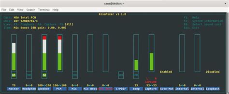 how to control audio on the debian command line vitux