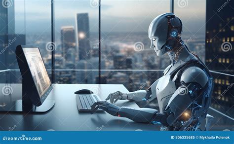 Robot Working With Modern Computer Neural Network Ai Generated Stock Image Image Of Accuracy