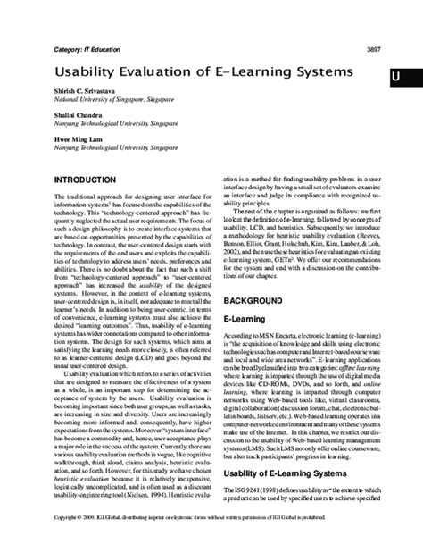 Pdf Usability Evaluation Of E Learning Systems