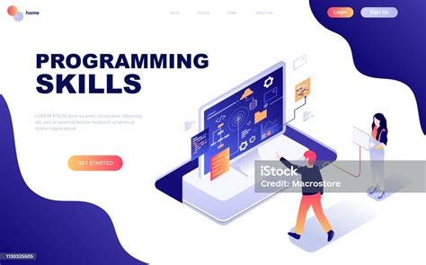 현대적인 평면 디자인 아이소메트릭 개념 프로그래밍 능력의 사람들이 문자 장식 등측투영법에 대한 스톡 벡터 아트 및 기타 이미지