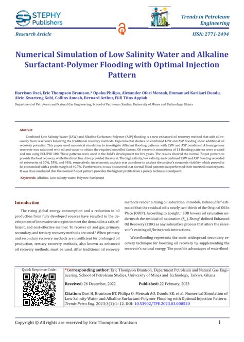 Pdf Numerical Simulation Of Low Salinity Water And Alkaline