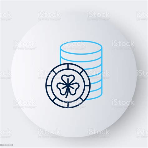 흰색 배경에 고립 된 클로버 트레포일 잎 아이콘라인 골든 레프레툰 동전 해피 세인트 패트릭의 날 아일랜드 공휴일 다채로운 개요 개념 벡터 St Patricks Day에