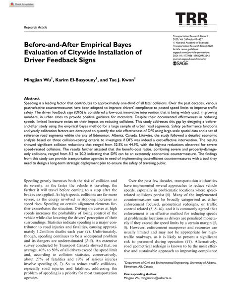 Pdf Before And After Empirical Bayes Evaluation Of Citywide Installation Of Driver Feedback Signs