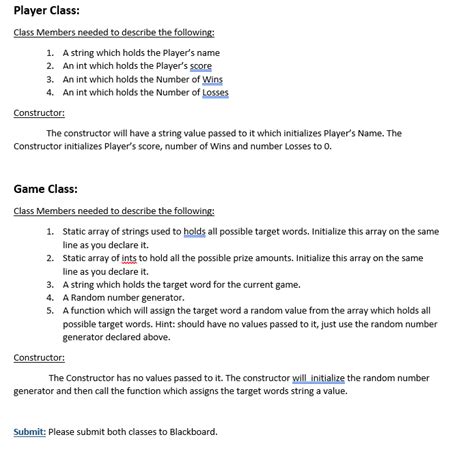 Solved Player Class Class Members Needed To Describe The