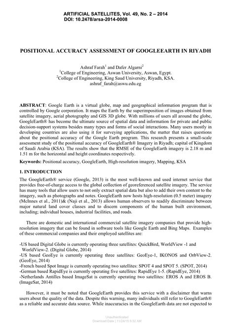 PDF Positional Accuracy Assessment Of Googleearth In Riyadh