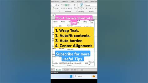Top 4 Excel Secret Shortcuts Hacks You Must Know 🚀 Wrap Text