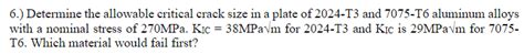 Solved Determine The Allowable Critical Crack Size In A