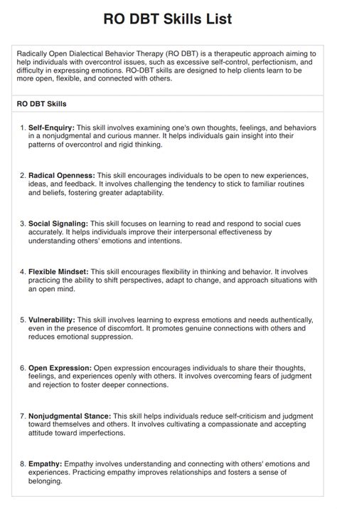 RO DBT Skills List Example Free PDF Download DBT Worksheets