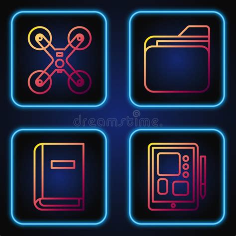 Set Line Graphic Tablet User Manual Drone Flying And Document Folder Gradient Color Icons